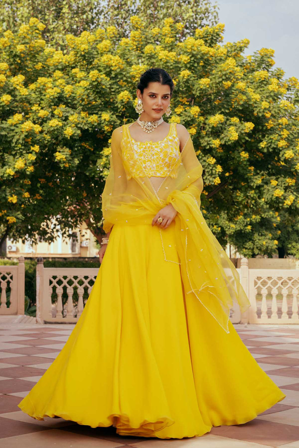 Shop Stylish Yellow Organza Designer Lehenga Set | Keosha – Keosha India